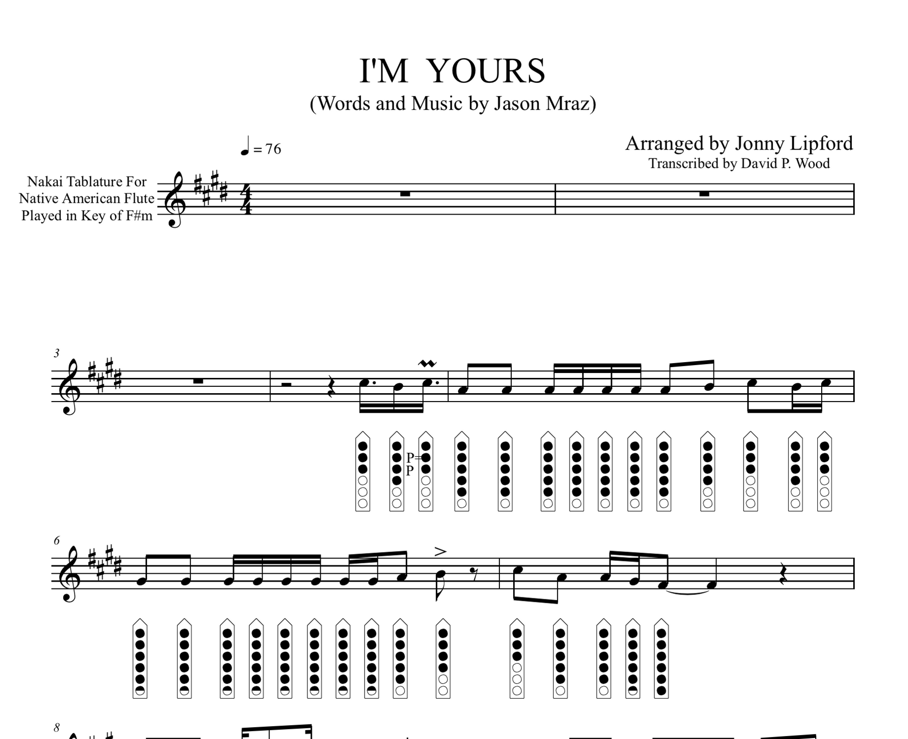 I'm Yours - Sheet Music for Native American Flute [PDF] — Horizons ...